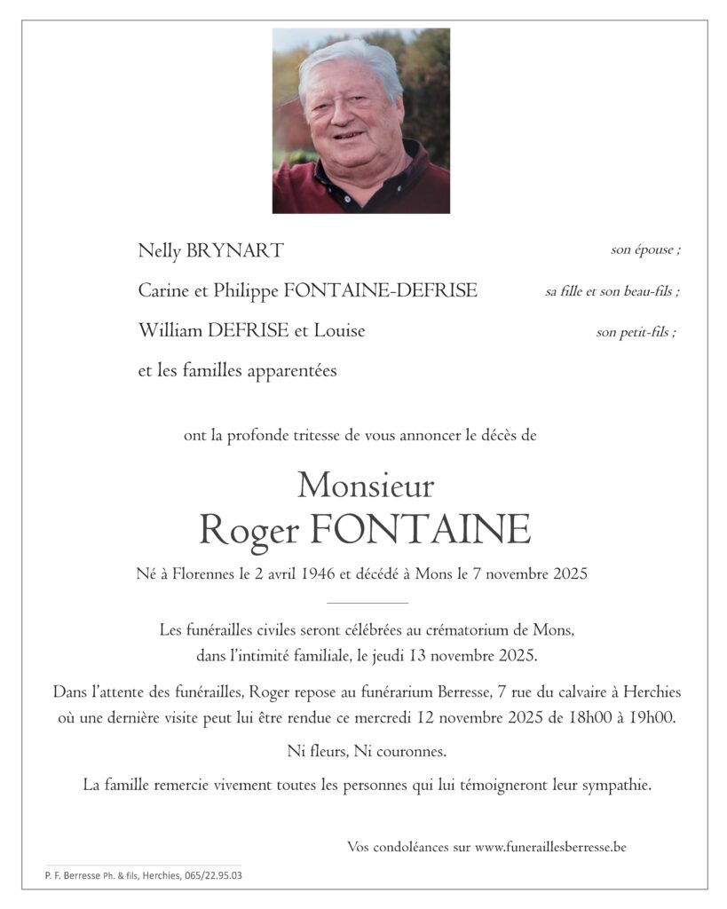 Monsieur Roger Fontaine – Funérailles Berresse & Fils
